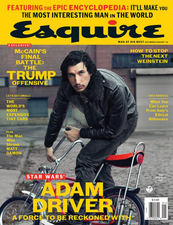 Adam Driver is the Cover Boy of Esquire Magazine December 2017 Issue
